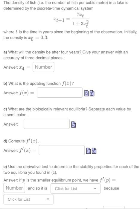 Solved The density of fish (i.e. the number of fish per | Chegg.com