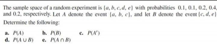 Solved The sample space of a random experiment is (a, b, c, | Chegg.com