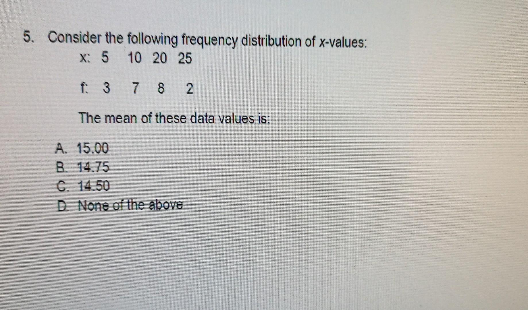 Solved 5. Consider the following frequency distribution of | Chegg.com