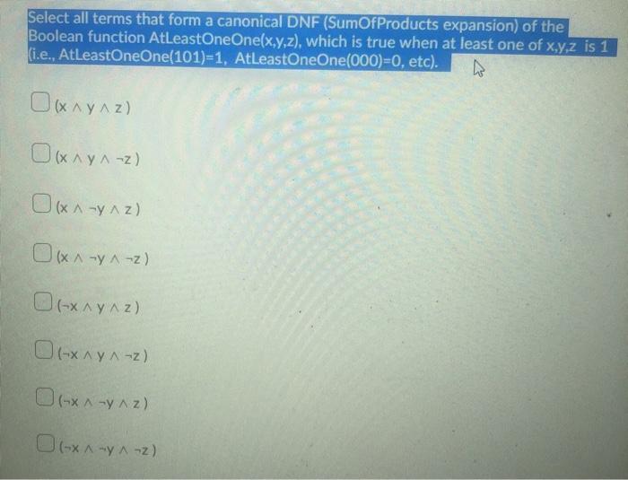 Solved Select all terms that form a canonical DNF | Chegg.com