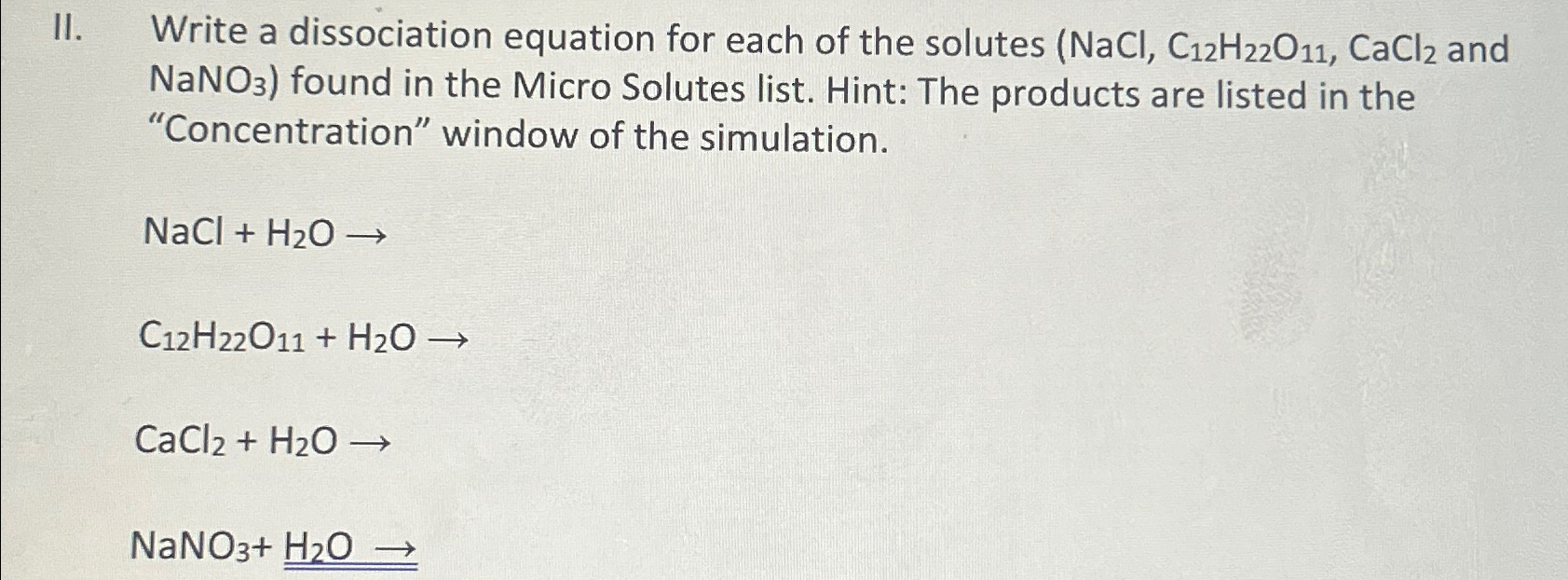 Solved II. ﻿Write a dissociation equation for each of the | Chegg.com