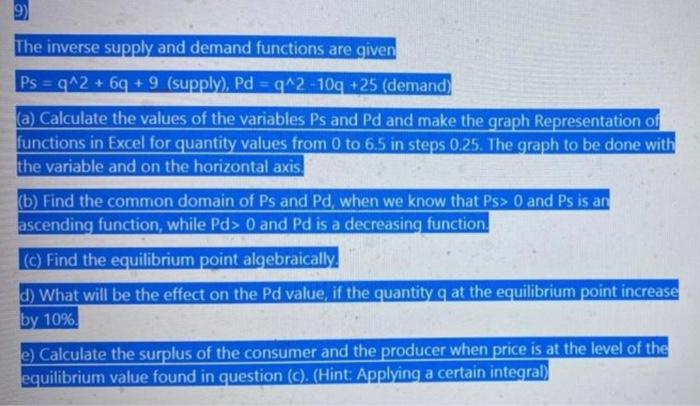 Solved The inverse supply and demand functions are given Ps | Chegg.com
