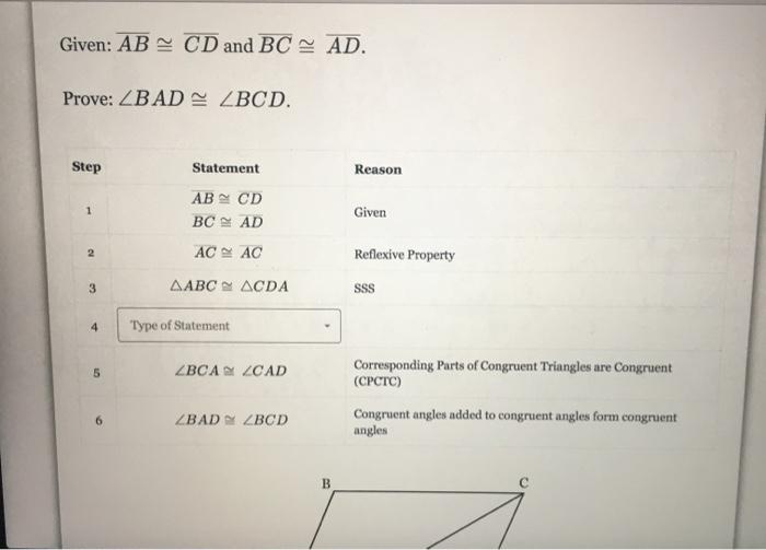 Solved Fill in the missing statement and reason of the proof | Chegg.com