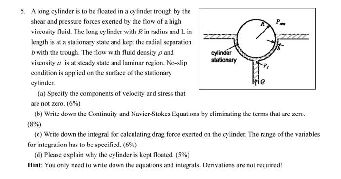 Solved 5. A long cylinder is to be floated in a cylinder | Chegg.com
