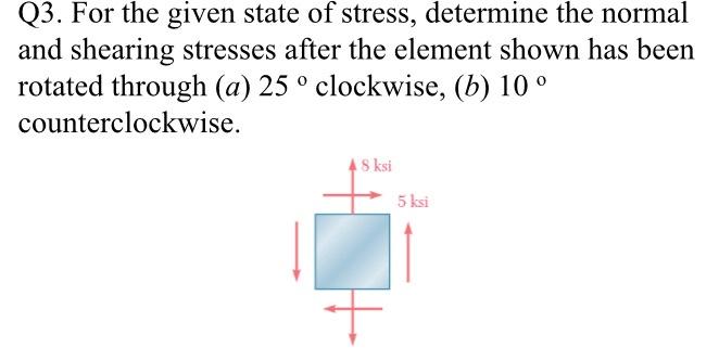 Solved Q3. For the given state of stress, determine the | Chegg.com