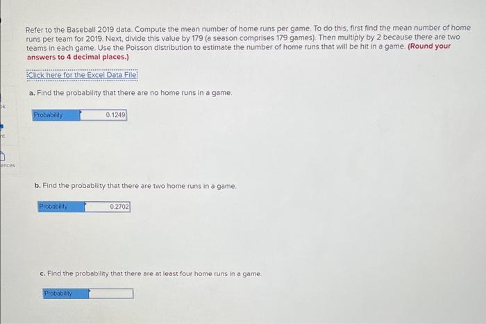 Refer to the Baseball 2019 data. Compute the mean | Chegg.com
