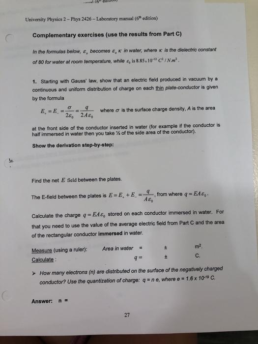 University Physics 2 - Phys 2426 - Laboratory manual | Chegg.com