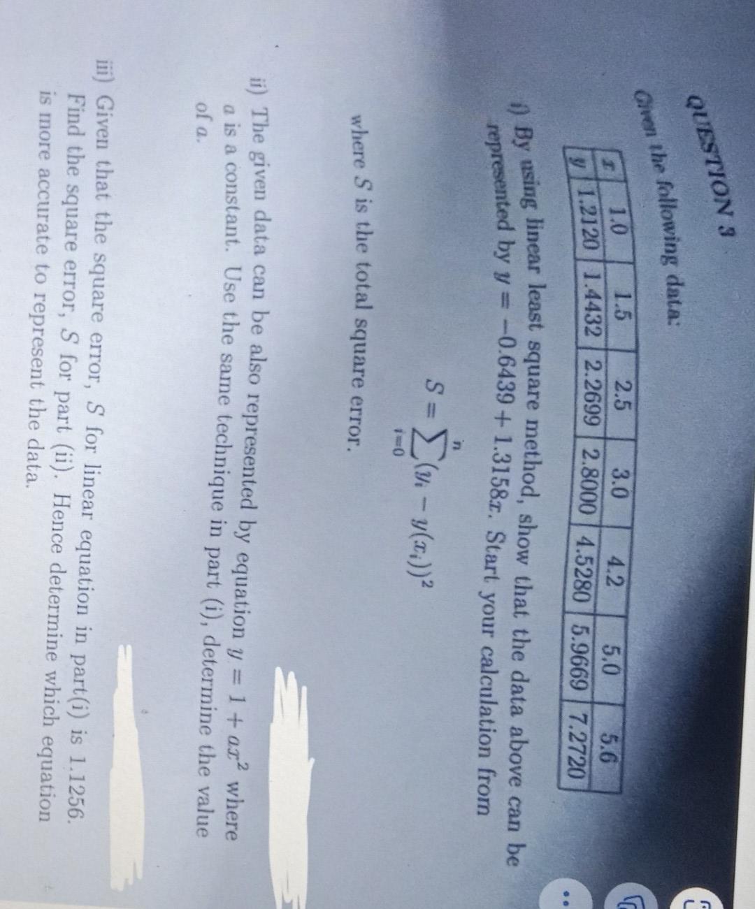 Solved i) By using linear least square method, show that the | Chegg.com