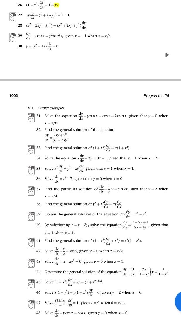 Solved first order differential kindly solve questions 26 to | Chegg.com