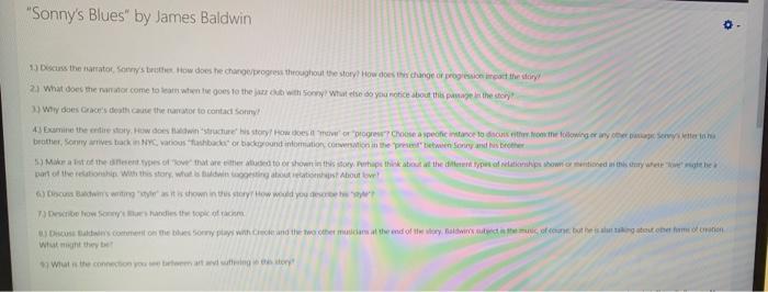 Solved "Sonny's Blues" by James Baldwin 1) Discuss the | Chegg.com