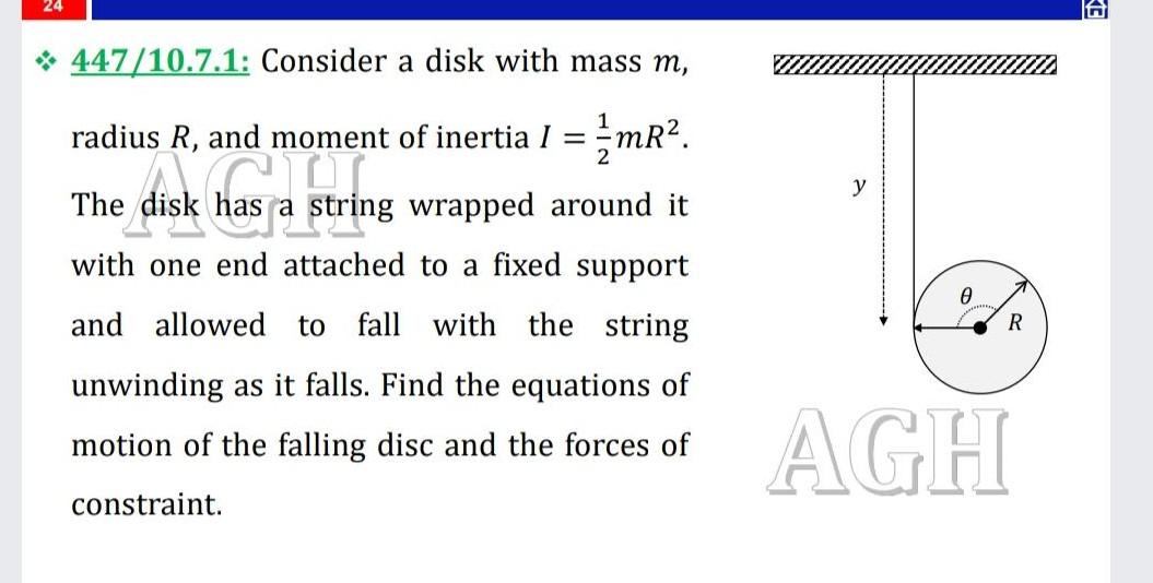 Solved 447/10.7.1: Consider a disk with mass m, radius R, | Chegg.com