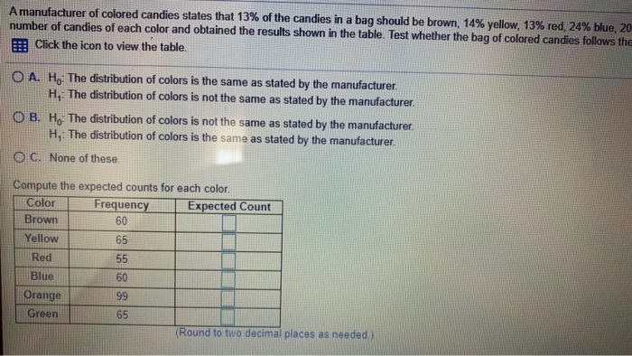 Solved a manufacturer of colored candjes states that 13% of | Chegg.com