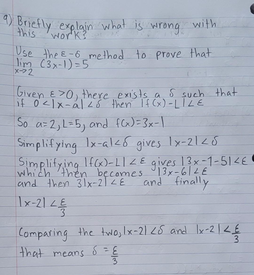 Solved 1) Briefly explain what is wrong with this work? Use | Chegg.com