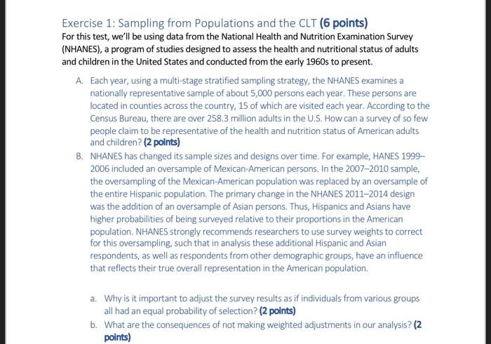 Solved Exercise 1: Sampling from Populations and the CLT (6 | Chegg.com