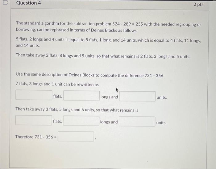 Solved The standard algorithm for the subtraction problem | Chegg.com