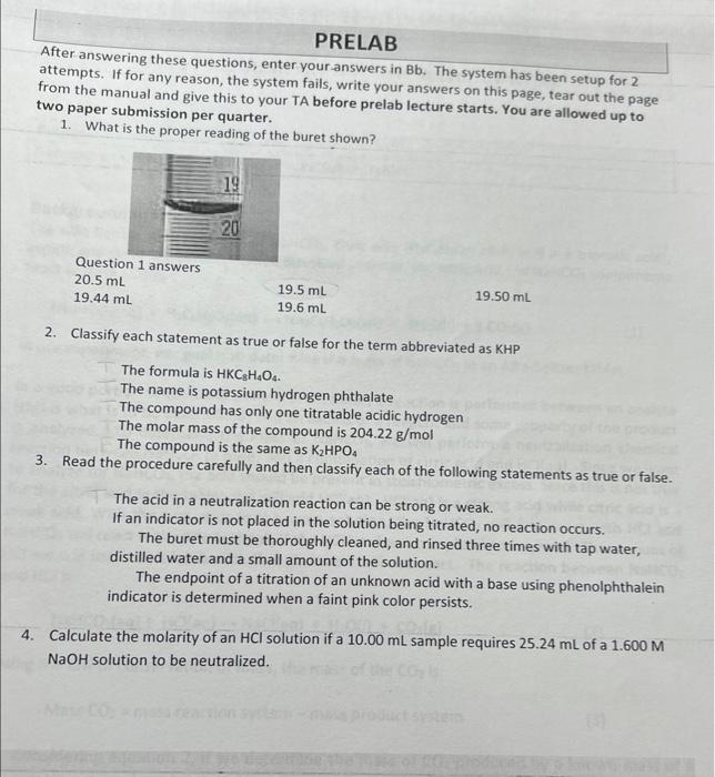 Solved PRELAB After answering these questions, enter your | Chegg.com