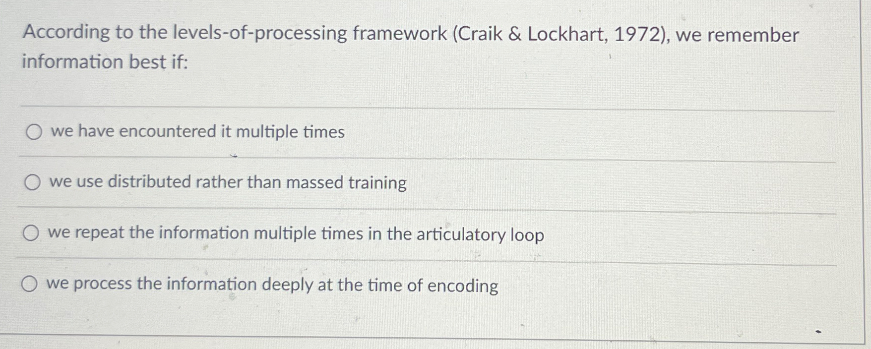 Solved According to the levels-of-processing framework | Chegg.com