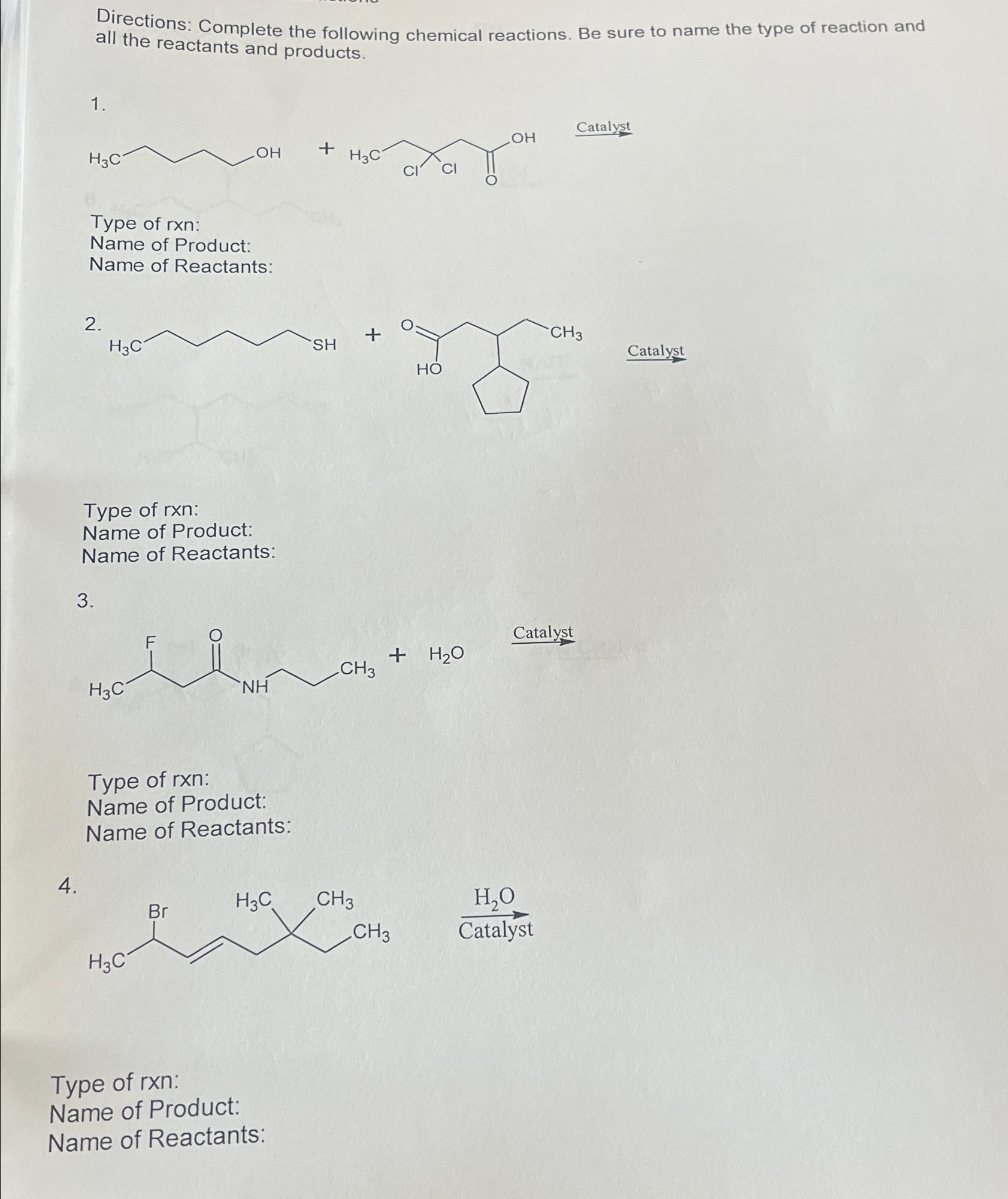 Directions: Complete the following chemical | Chegg.com