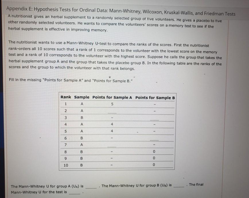 Solved Appendix E: Hypothesis Tests for Ordinal Data: | Chegg.com