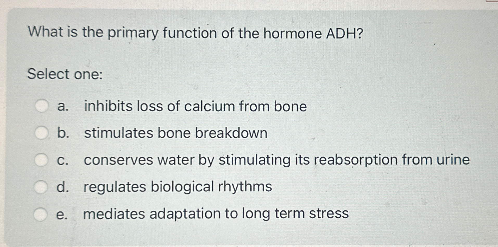 Solved What is the primary function of the hormone ADH | Chegg.com