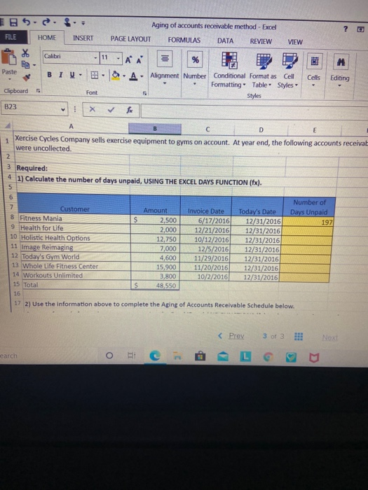 Solved ES Aging of accounts receivable method - Excel ? FILE | Chegg.com