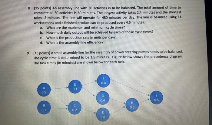 Solved 8. An assembly line with 30 activities is to be | Chegg.com