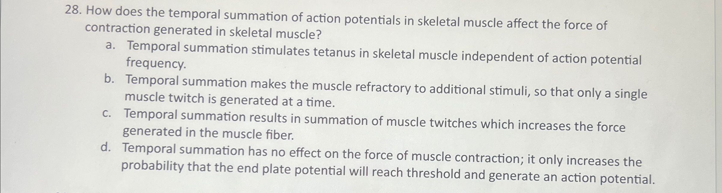 Solved How does the temporal summation of action potentials | Chegg.com