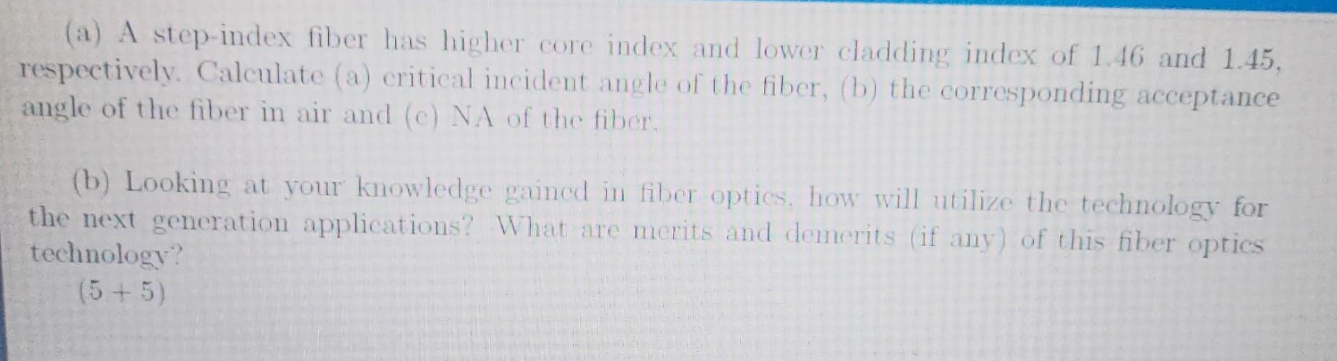 Solved (a) A step-index fiber has higher core index and | Chegg.com