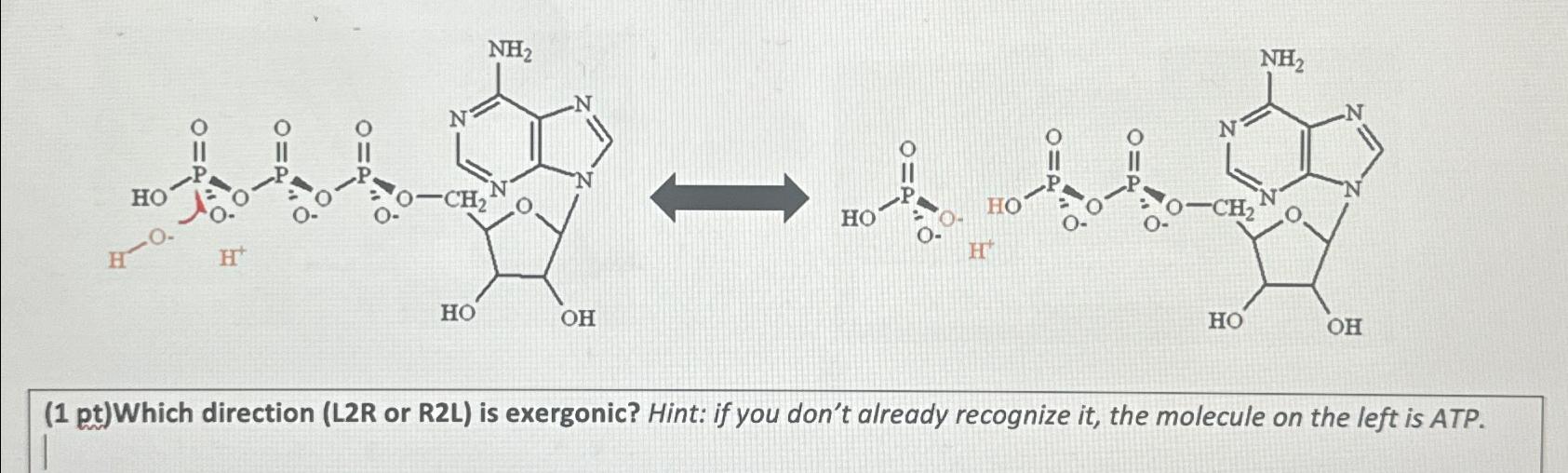 Solved (1 ﻿pt)Which direction (L2R or R2L ) ﻿is exergonic? | Chegg.com