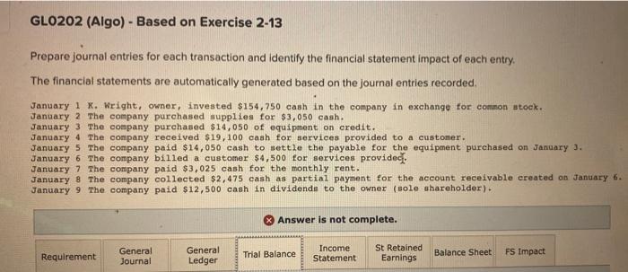 Solved GL0202 (Algo) - Based on Exercise 2-13 Prepare | Chegg.com