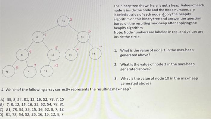 Solved The binary tree shown here is not a heap. Values of | Chegg.com