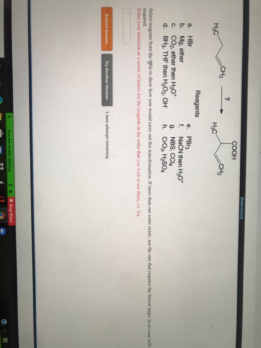 Solved [References) COOH ? CH2 CH2 H3C H3C Reagents a. HBr | Chegg.com