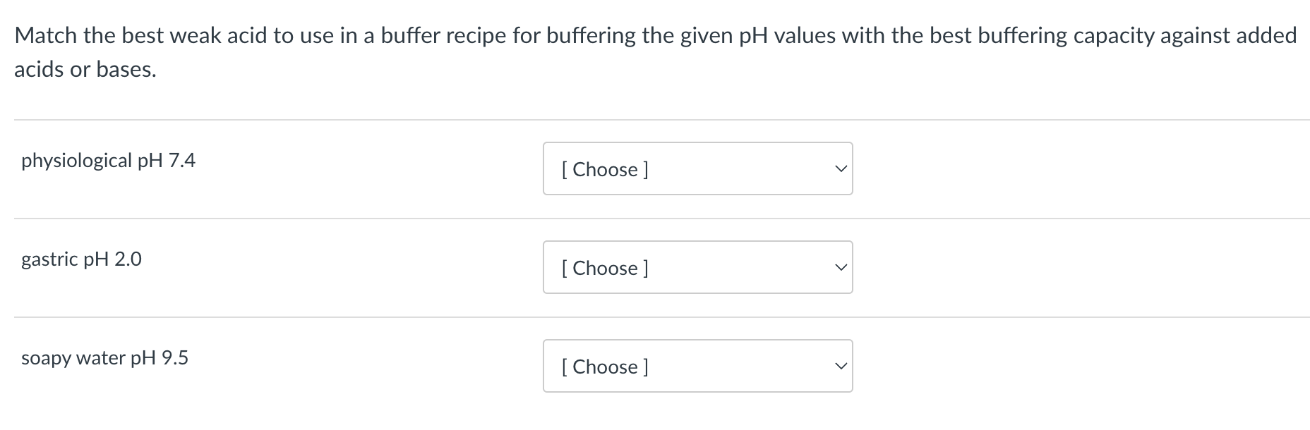 Solved Match the best weak acid to use in a buffer recipe | Chegg.com