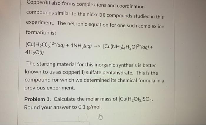 Solved Copper(II) also forms complex ions and coordination | Chegg.com