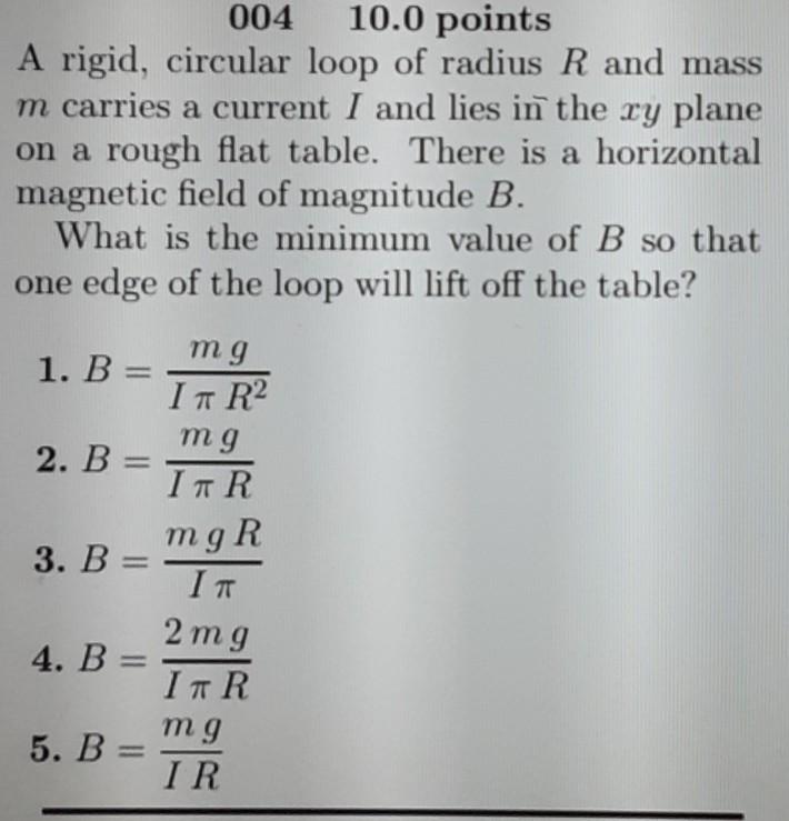 Solved 004 10.0 points A rigid, circular loop of radius R | Chegg.com