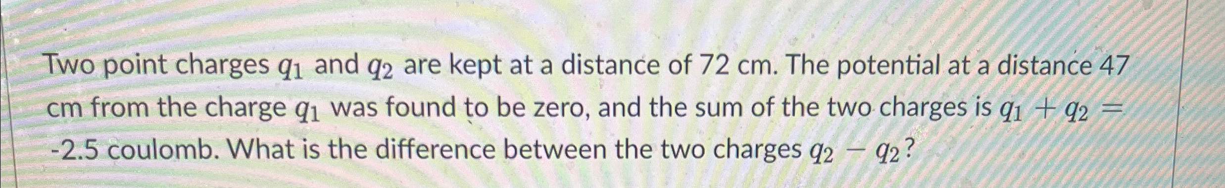 Solved Two point charges q1 ﻿and q2 ﻿are kept at a distance | Chegg.com