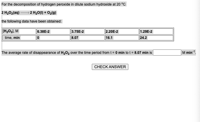 Solved For the decomposition of hydrogen peroxide in dilute | Chegg.com