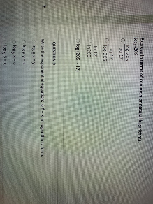Solved Express in terms of common or natural logarithms: | Chegg.com