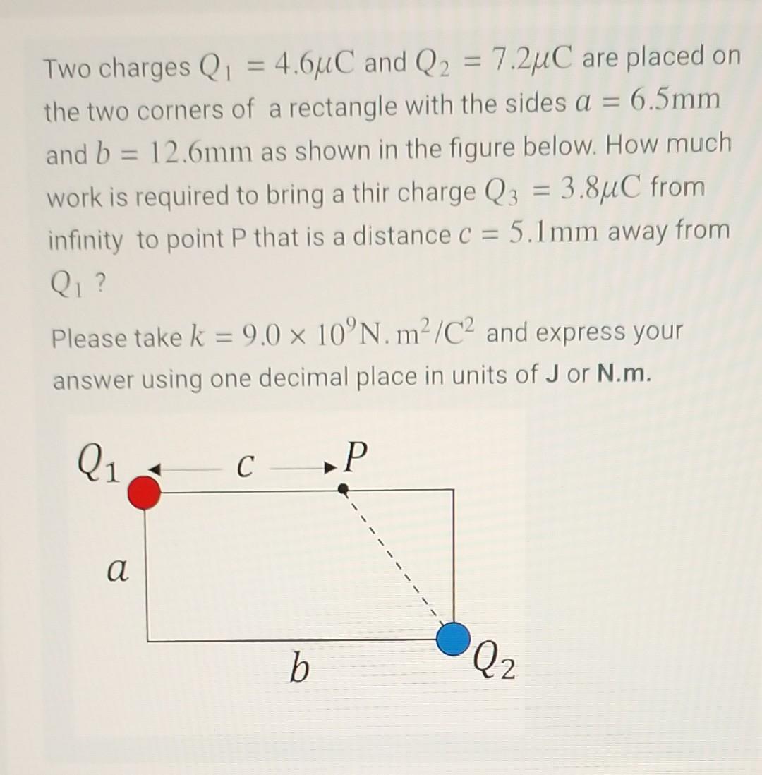 Solved Two charges Q1=4.6μC and Q2=7.2μC are placed on the | Chegg.com