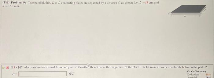 Solved (5\%) Problem 9: Two parallel, thin, L×L conducting | Chegg.com