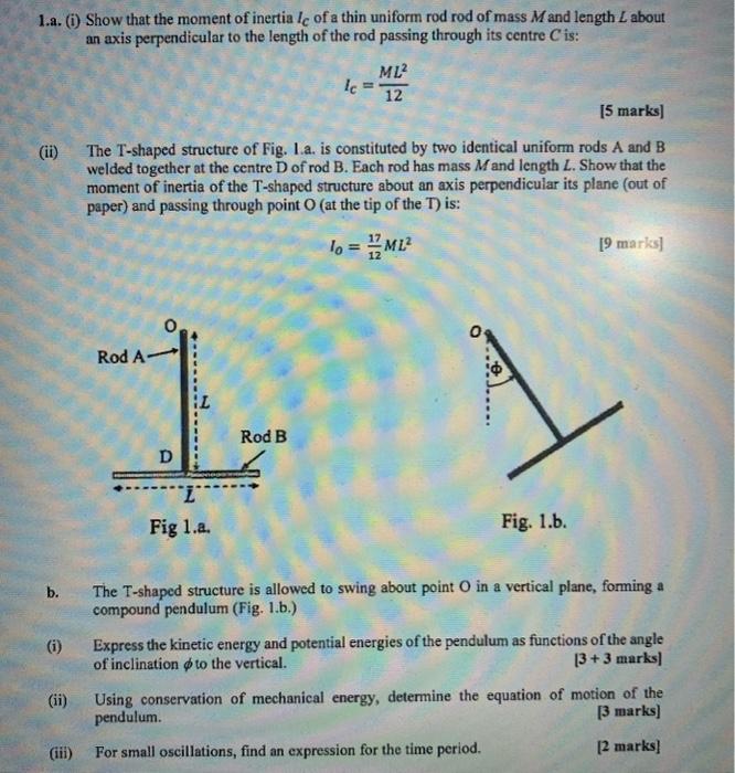 Solved 1.a. (i) Show that the moment of inertia Ic of a thin | Chegg.com