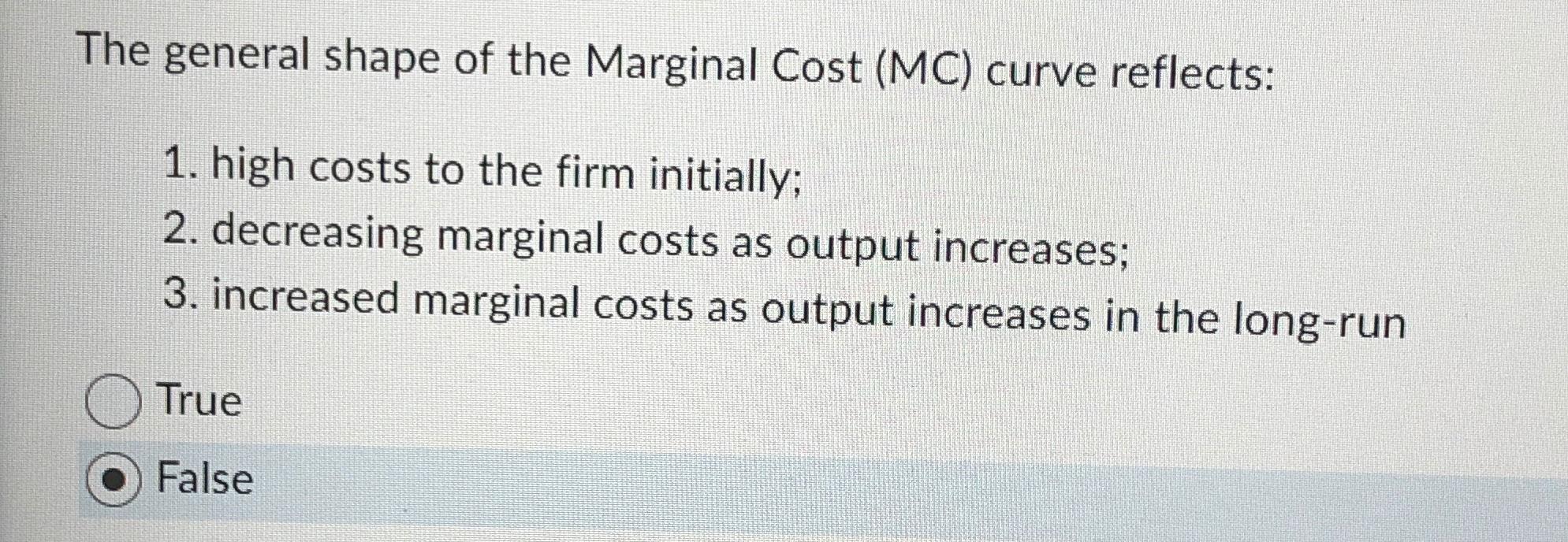 Solved The general shape of the Marginal Cost (MC) ﻿curve | Chegg.com