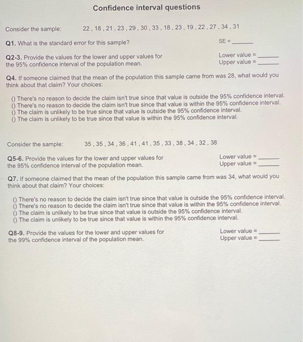 Solved Confidence interval questions Consider the sample: | Chegg.com