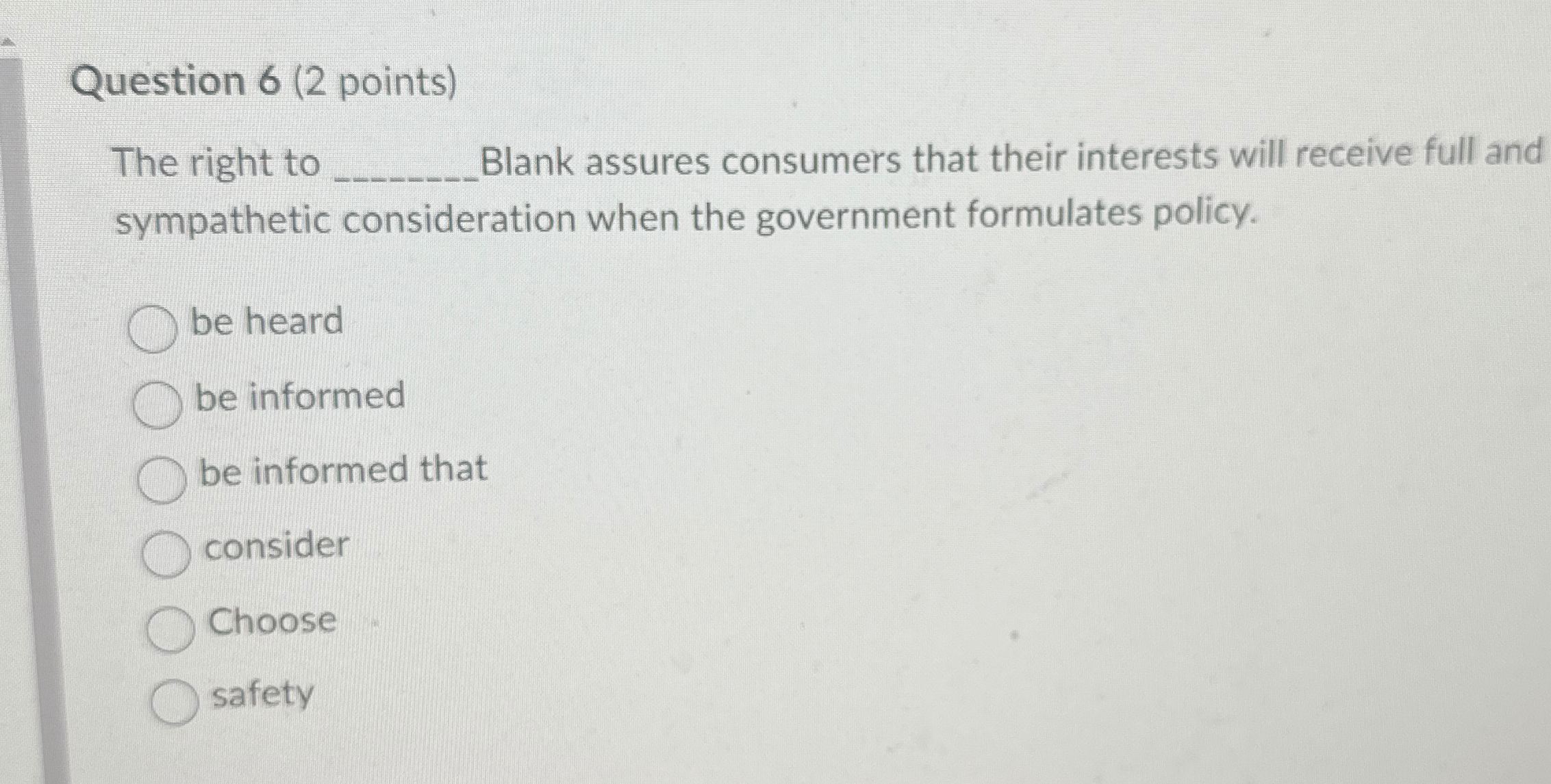 Solved Question 6 (2 ﻿points)The right toBlank assures | Chegg.com