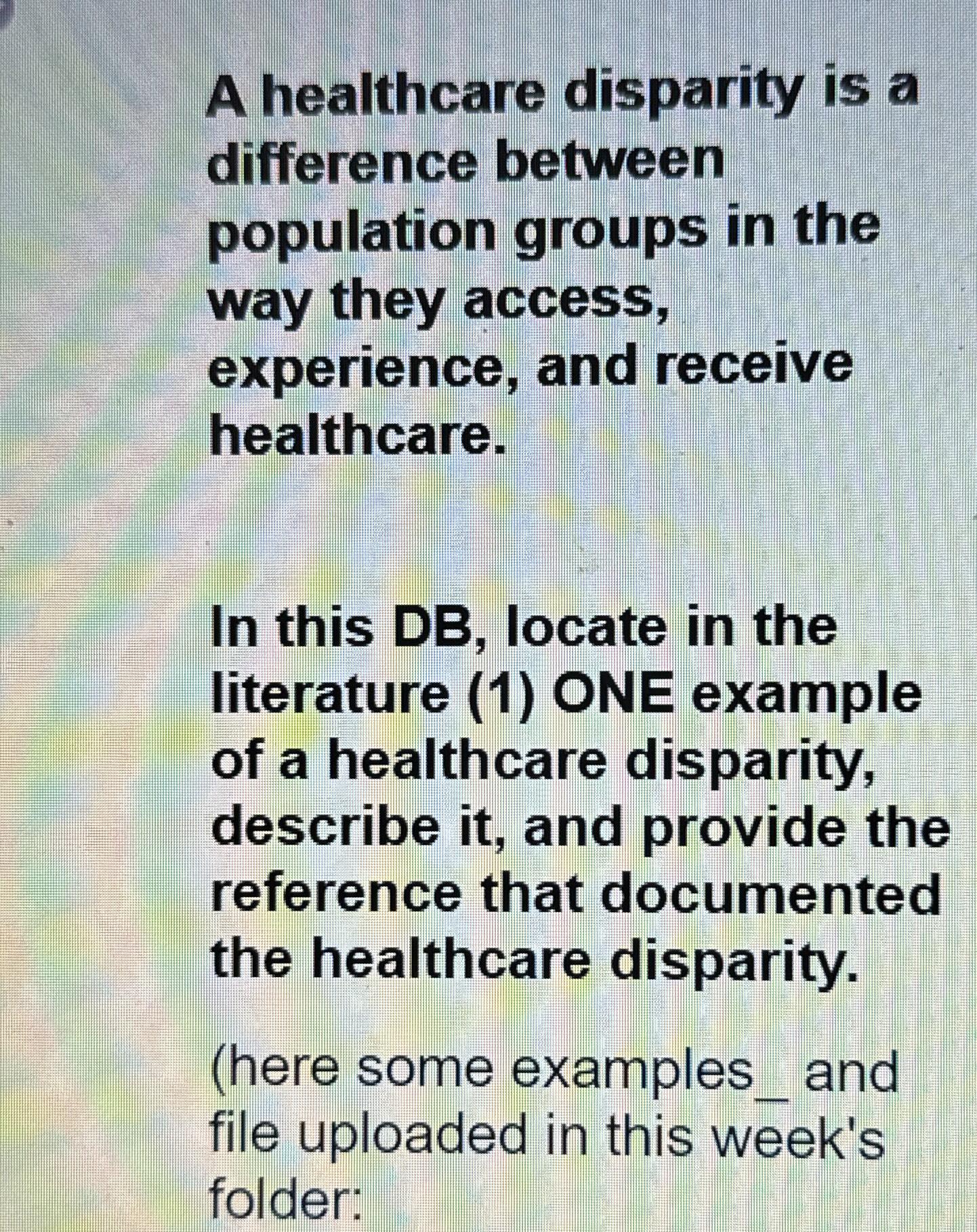 Solved A healthcare disparity is a difference between | Chegg.com