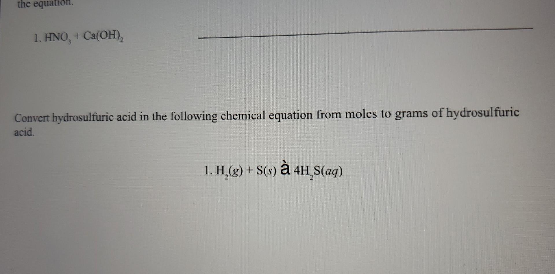 Solved Convert Hydrosulfuric acid in the following chemical | Chegg.com