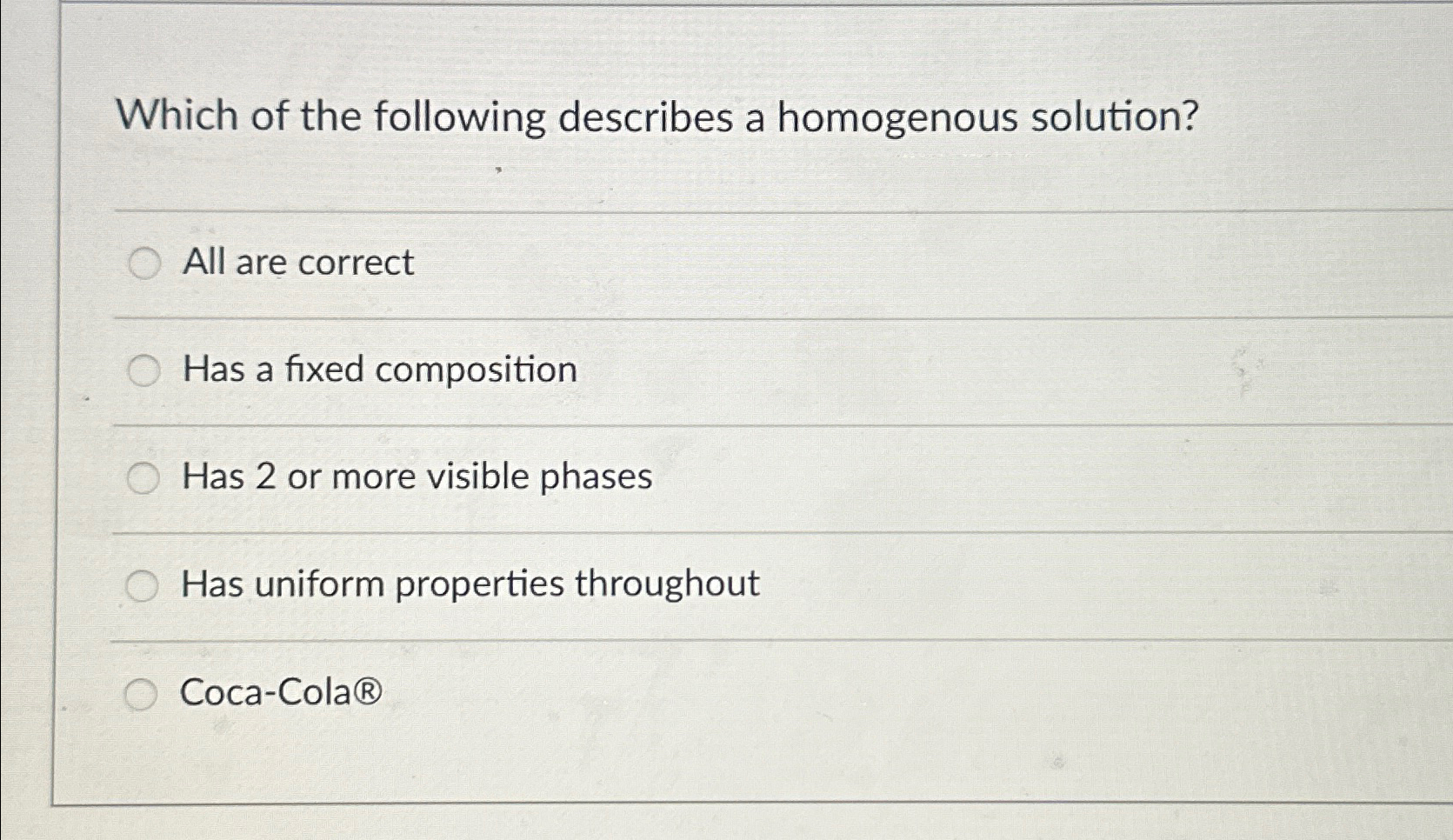 Solved Which of the following describes a homogenous | Chegg.com