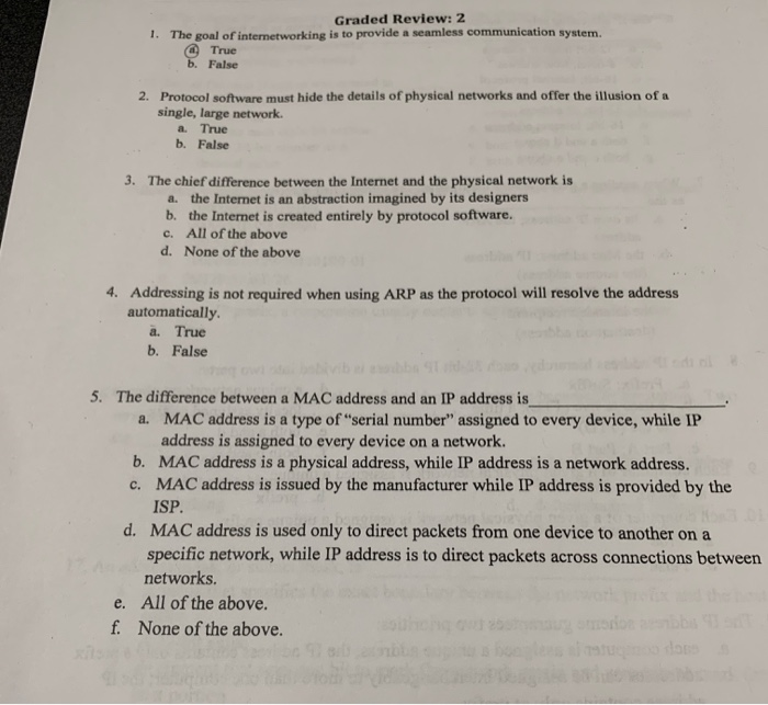 Solved Graded Review: 2 1. The goal of internetworking is to | Chegg.com