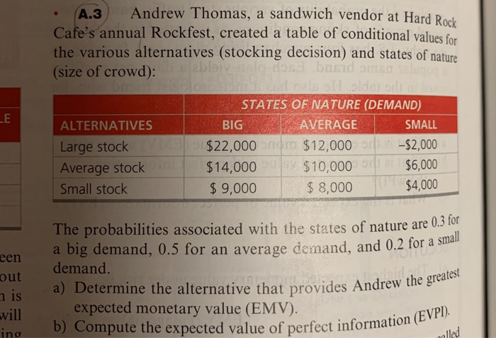 Solved • A.1 Given the following conditional value table, | Chegg.com