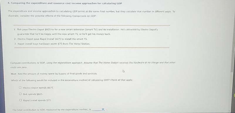 Solved Comparing the expenditure and resource cost income | Chegg.com